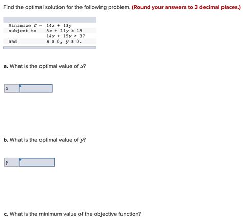 solved find optimal value of x optimal value of y and
