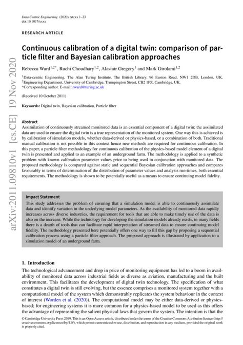 Continuous Calibration Of A Digital Twin Comparison Of Particle Filter