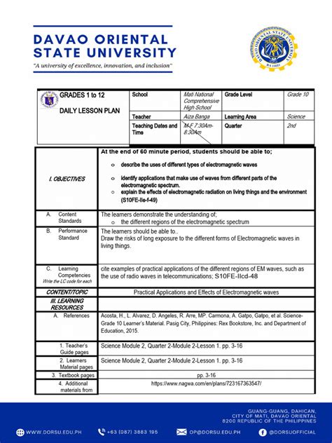 Fs Lesson Plan2 Pdf Electromagnetic Radiation Microwave
