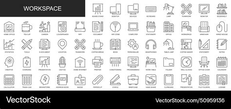 Workspace Web Icons Set In Thin Line Design Vector Image