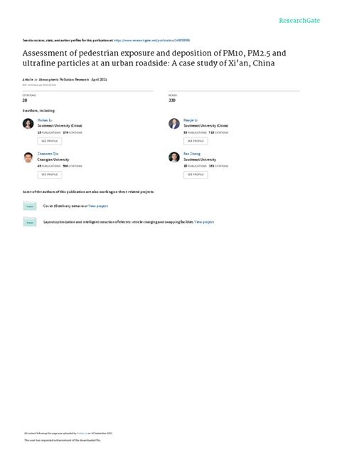 2021 Assessment Of Pedestrian Exposure And Deposition Of Pm10 Pm25 And