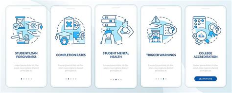 Challenges In Higher Education Blue Onboarding Screen Of Mobile App Vector Interface Online