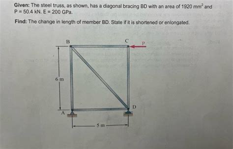 Solved Given The Steel Truss As Shown Has A Diagonal