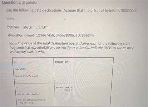 Solved Question 2 8 Points Use The Following Data