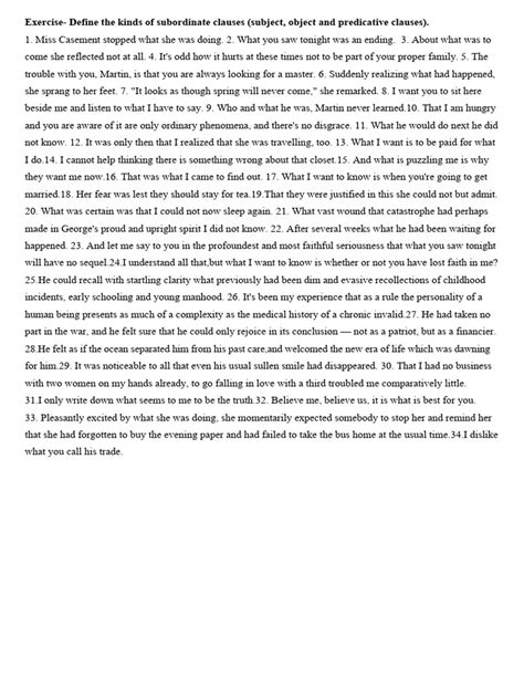 Subordinate Clauses Subject Object Predicative Pdf Clause