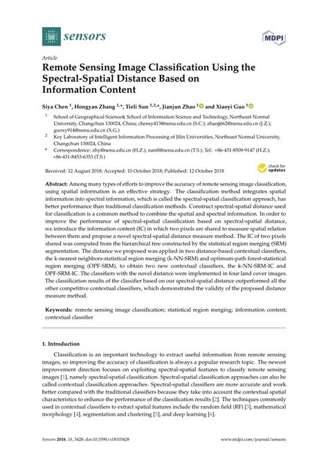 Pdf Remote Sensing Image Classification Using The Spectral Spatial