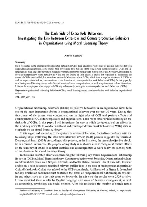 Pdf The Dark Side Of Extra Role Behaviors Investigating The Link