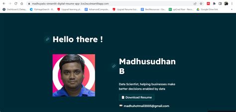 GitHub Madhuyadu Streamlit Digital Resume On Streamlitshare Using