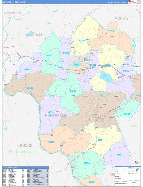 Hunterdon County Nj Wall Map Color Cast Style By Marketmaps Mapsales