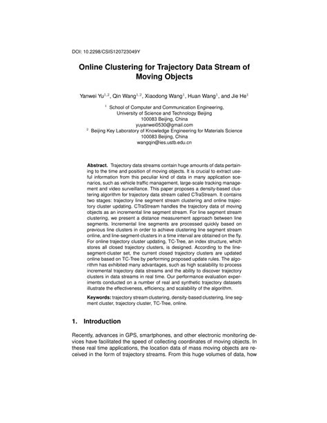 Pdf Online Clustering For Trajectory Data Stream Of Moving Objects