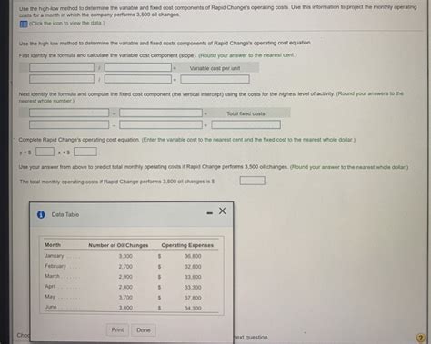 Solved Use The High Low Method To Determine The Variable And