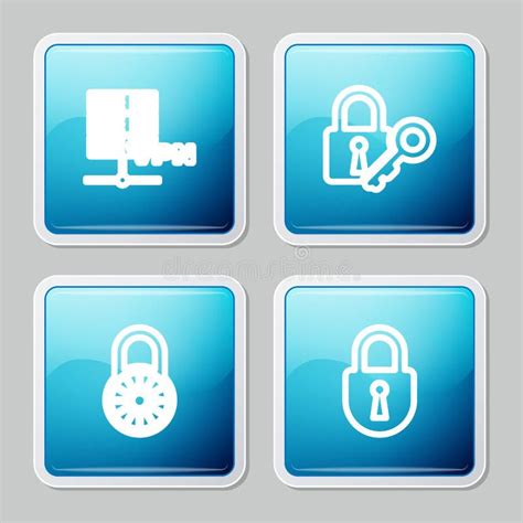 Set Line Server Vpn Lock And Key Safe Combination Lock Wheel And Icon Vector Stock Vector
