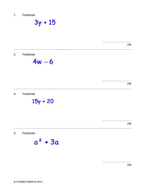 5factorisation Worksheet Pdf