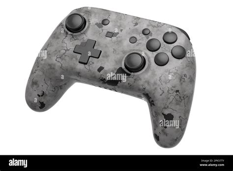 Realistic Video Game Joystick With Black Marble Texture On White Background 3d Render Of