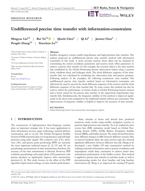 Pdf Undifferenced Precise Time Transfer With Information‐constraints