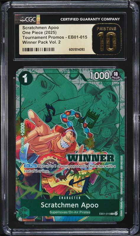 2025 One Piece Tournament Promos Winner Pack Scratchmen Apoo Eb01 015 Cgc 10 On Fanatics Collect