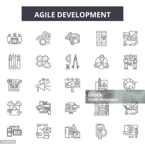 민첩 한 개발 라인 아이콘 기호 설정 벡터 애자일 개발 개요 개념 그림 애자일 개발 비즈니스 스크럼 소프트웨어 아이콘에 대한