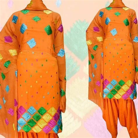 ऑरज पटयल शह फलकर सट Orange Patiala Shahi Phulkari Suit For More Colors