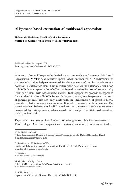 Pdf Alignment Based Extraction Of Multiword Expressions