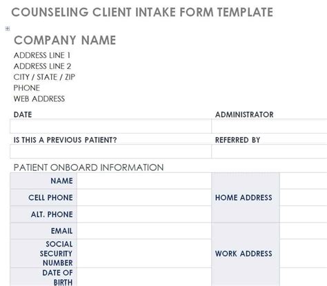 Sample Client Intake Form Templates