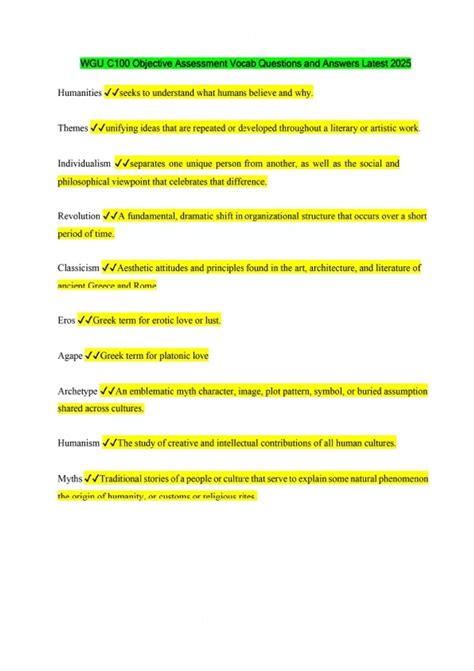 Wgu C100 Objective Assessment Vocab Questions And Answers Latest 2025 Wgu C100 Stuvia Us
