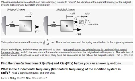 Solved Vibration Absorber Also Called Tuned Mass Damper Is
