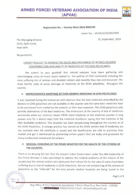 Letter Sent To Md Echs Indian Military Veterans