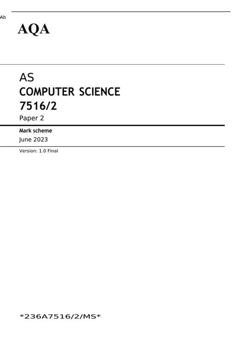 Aqa As Computer Science Paper 1 And 2 Question Papers And Mark Schemes 2023 Stuvia Us