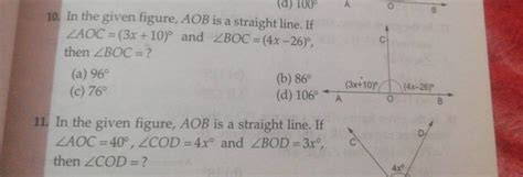 In The Given Figure AOB Is A Straight Line If AOC X And BO