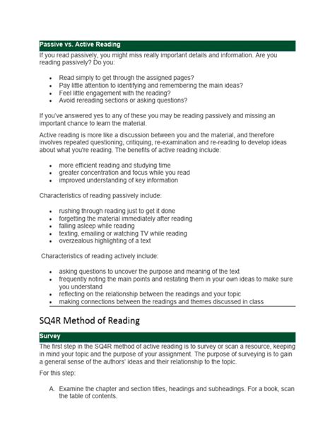 Active And Passive Reading Sq4r Method Pdf Idea Concept