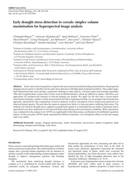 Pdf Early Drought Stress Detection In Cereals Simplex Volume Maximisation For Hyperspectral