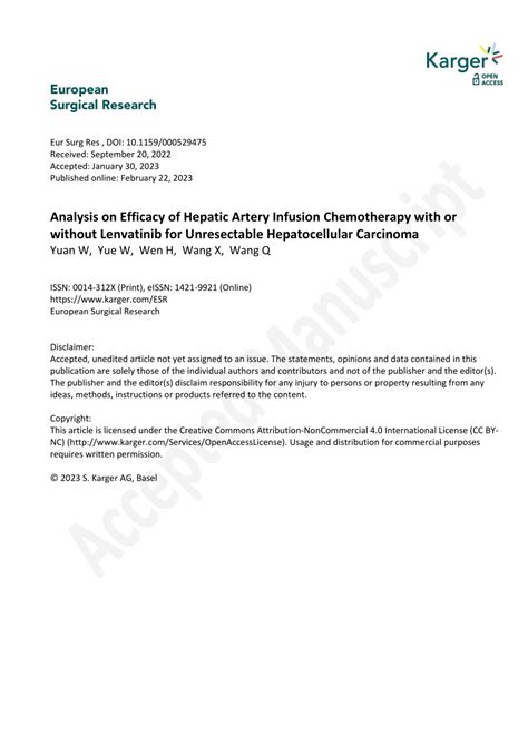 Pdf Analysis On Efficacy Of Hepatic Artery Infusion Chemotherapy With Or Without Lenvatinib