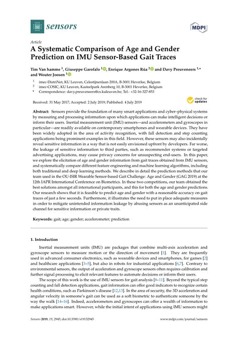 Pdf A Systematic Comparison Of Age And Gender Prediction On Imu Sensor Based Gait Traces