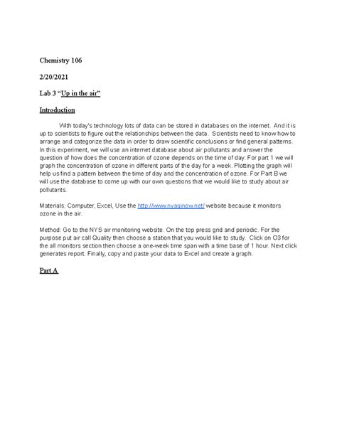 Lab Chem Lab Report Chemistry Lab Up In The Air Introduction With Today S