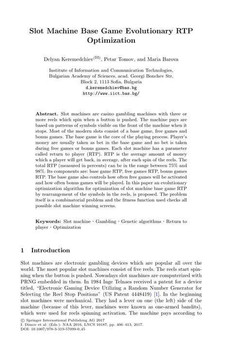 Pdf Slot Machine Base Game Evolutionary Rtp Optimization