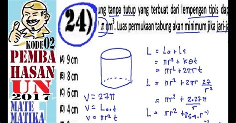 Rumus Menghitung Luas Permukaan Tabung Tanpa Tutup SoalB