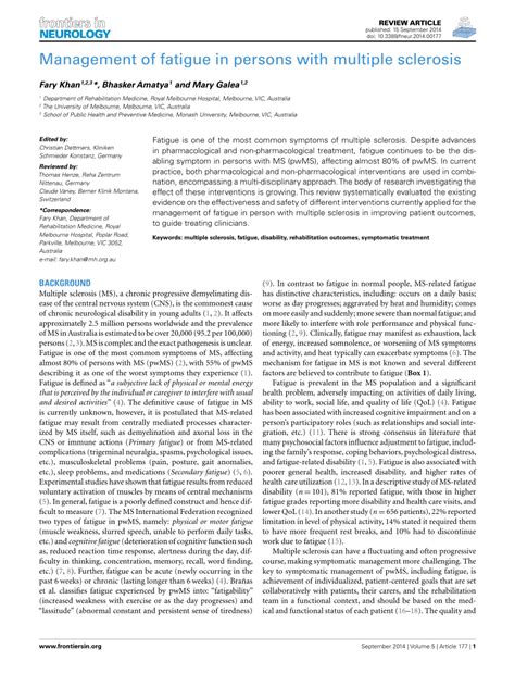 Pdf Management Of Fatigue In Persons With Multiple Sclerosis