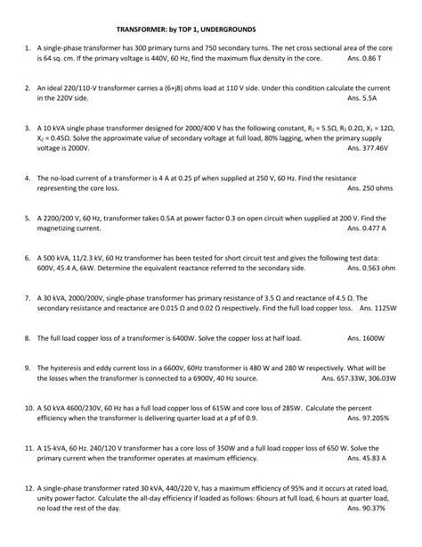 Transformer Problems And Solutions