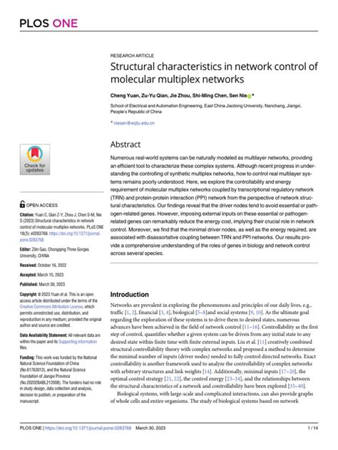 Structural Characteristics In Network Control Of Molecular Multiplex Networks Pdf
