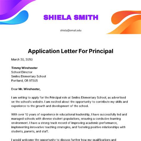 Free Application Letter For Principal Template To Edit Online