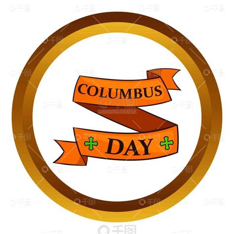 白色背景 哥伦布日丝带矢量图标在金色圆圈，白色背景上孤立的卡通风格哥伦布日丝带矢量图标 模板免费下载 Eps格式 1000像素 编号