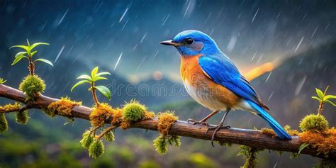 Majestic Mountain Bluebird Soaked In A Rain Shower Aerial Perspective