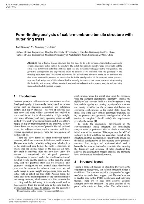 Pdf Form Finding Analysis Of Cable Membrane Tensile Structure With