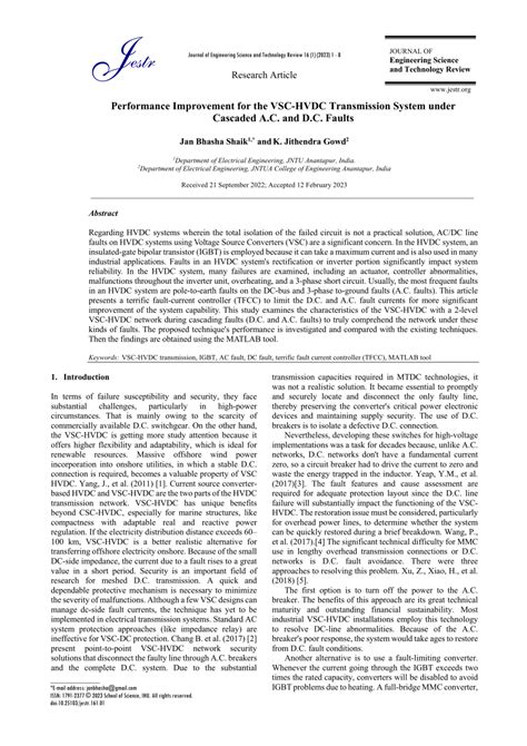 Pdf Performance Improvement For The Vsc Hvdc Transmission System Under Cascaded Ac And Dc
