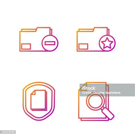 검색이 있는 문서 문서 보호 개념 빼기가 있는 문서 폴더 별표가 있는 문서 폴더를 설정합니다 그라데이션 색상 아이콘입니다 벡터 1위에 대한 스톡 벡터 아트 및 기타 이미지
