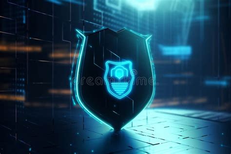 Cyber Security Concept With Shield On Abstract Glowing Background 3d Rendering Ai Generative