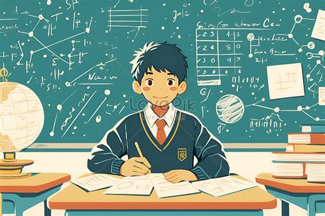 열심히 공부하는 소년 일러스트 무료 다운로드 Lovepik