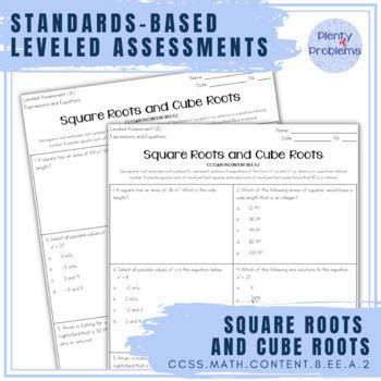 Square Roots And Cube Roots 8 EE A 2 Leveled Assessments TPT