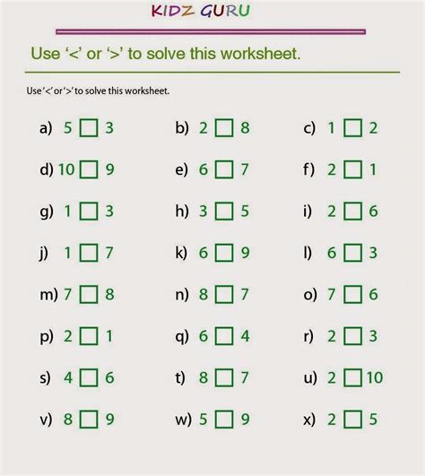 Kindergarten Math Worksheets Greater Than Less Than