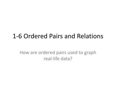Ppt Understanding Ordered Pairs And Relations Graphing Real Life